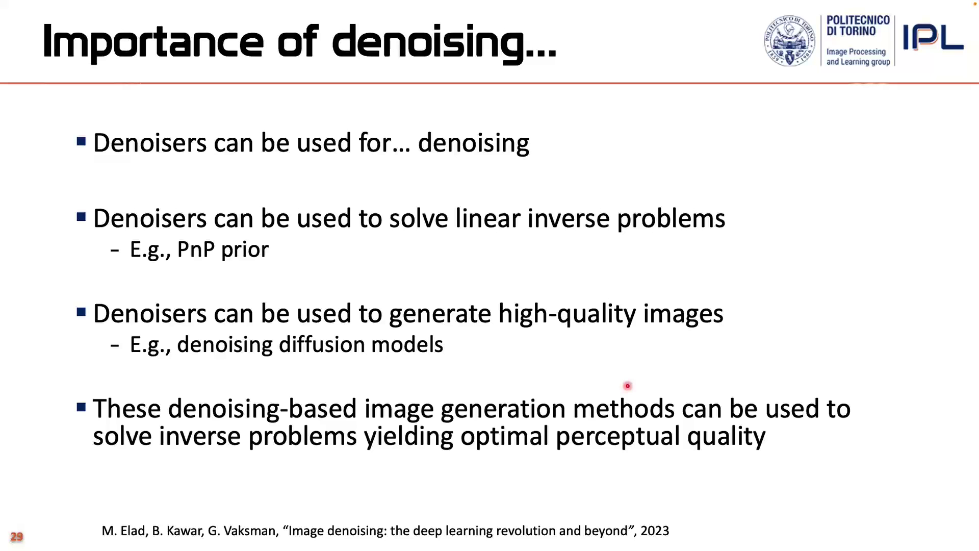 Slide 29/41 at 35:42: Importance of denoising.