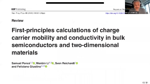Slide 19/31 at 30:44: Samuel Poncé!©, Wenbin Li!“@, Sven Reichardt ...