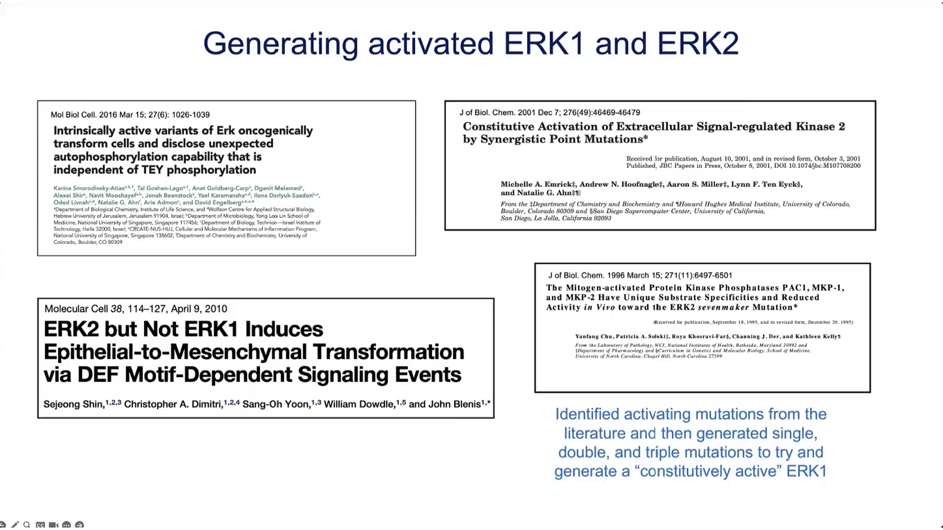 Slide 36/73 at 20:53: Generating activated ERK1 and ERK2