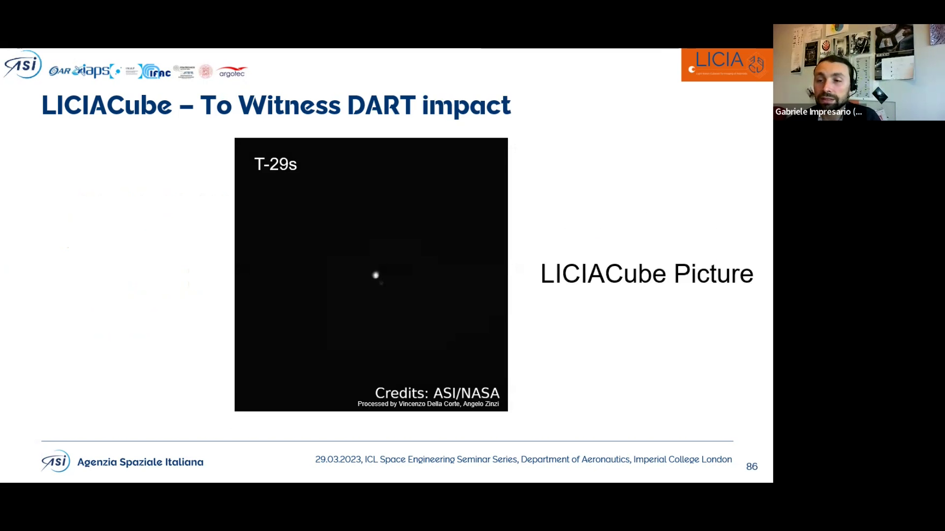 Slide 81/98 at 49:10: LICIACube - To Witness DART impact