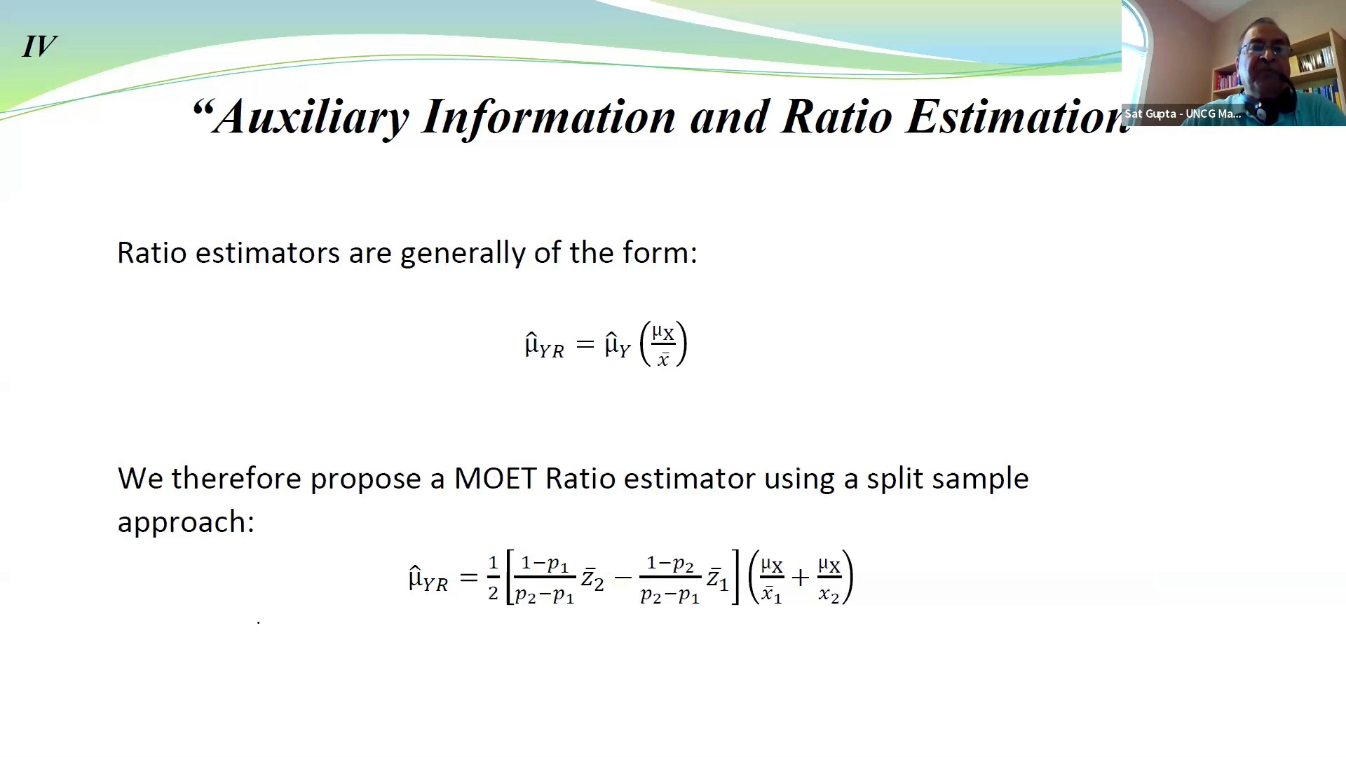 Slide 24/33 at 33:41: "Auxiliary Information and Ratio Estimation
