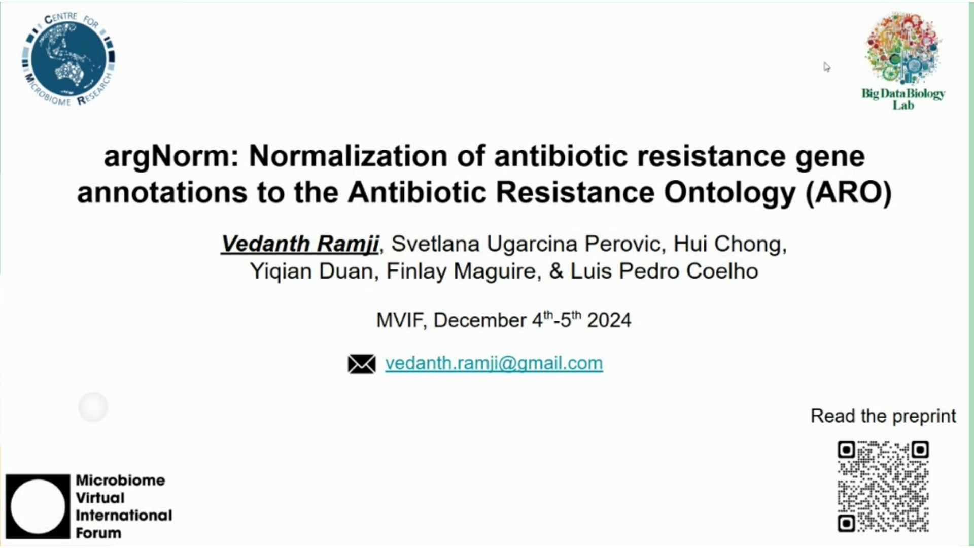 Slide 1/10 at 00:05: argNorm: Normalization of antibiotic resistance ...