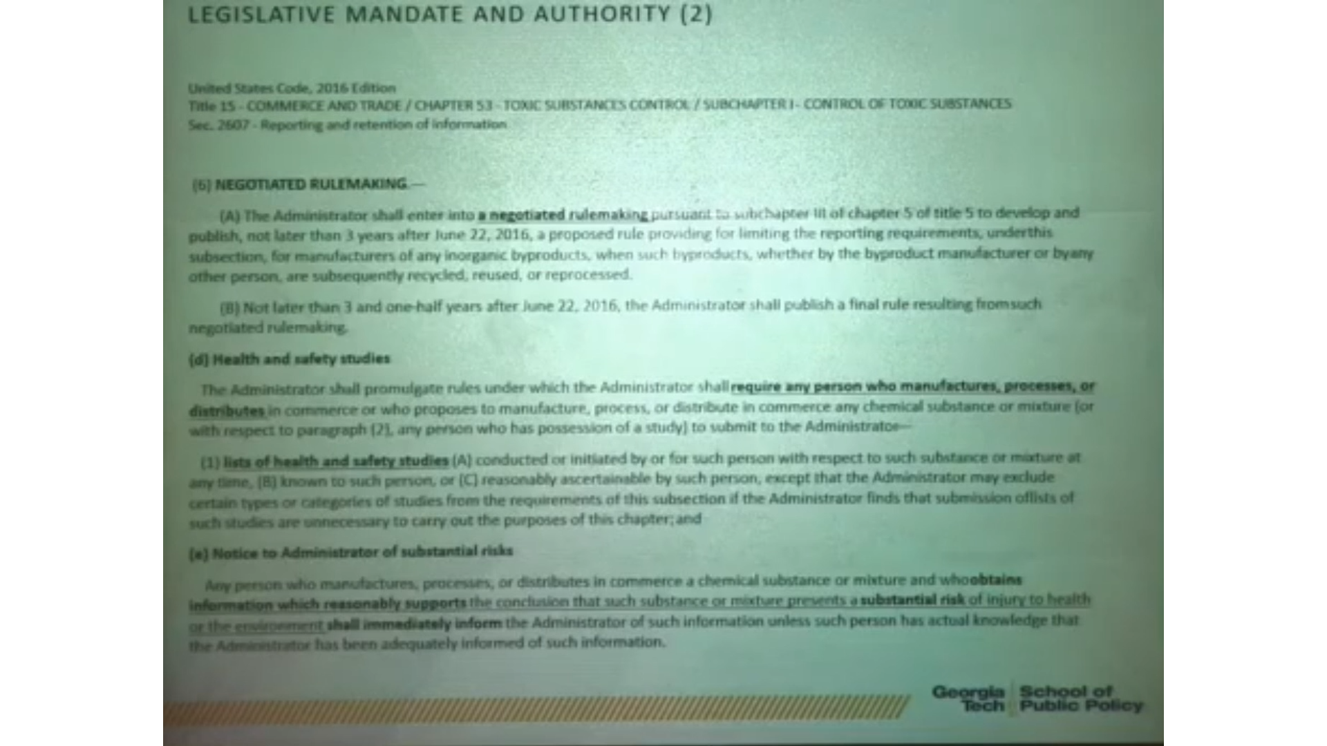 Slide 21/39 at 33:59: negotiated rulemaking. (d) Health and safety studies