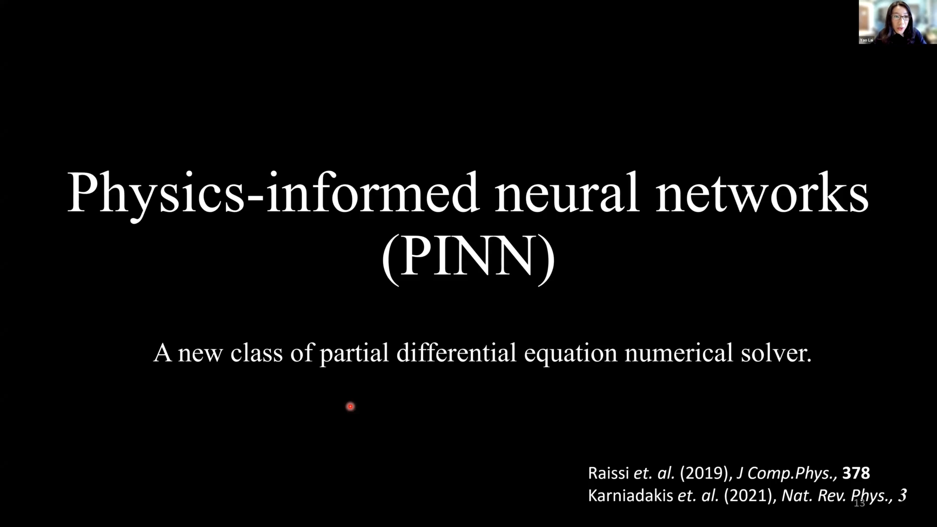 Slide 12/72 at 11:38: Physics-informed neural networks