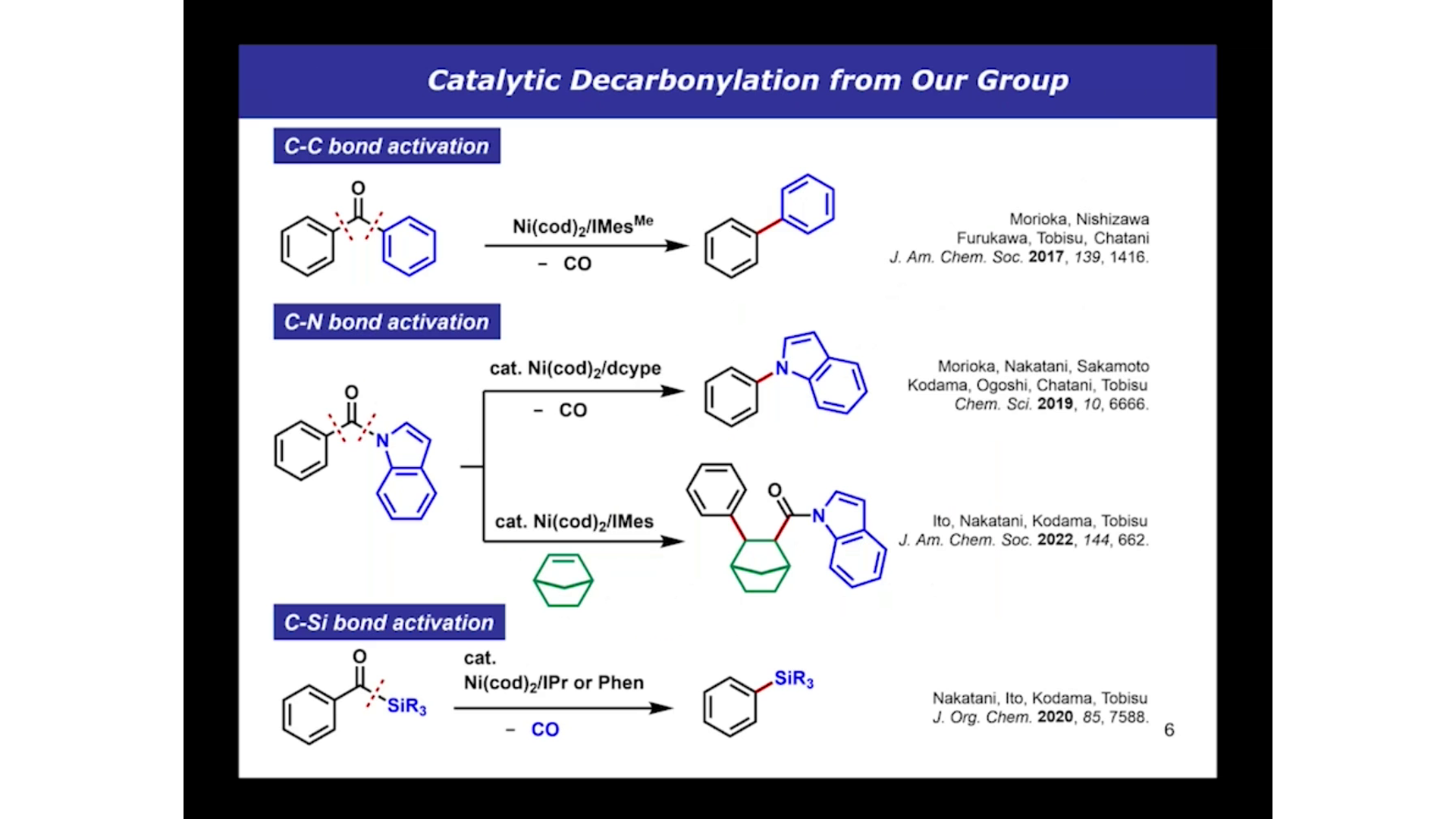 Slide 16/73 at 16:05: Catalytic Decarbonylation from Our Group