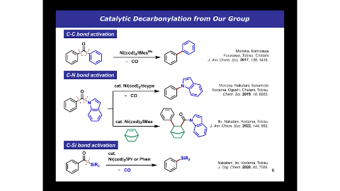 Slide 16/73 at 16:05: Catalytic Decarbonylation from Our Group