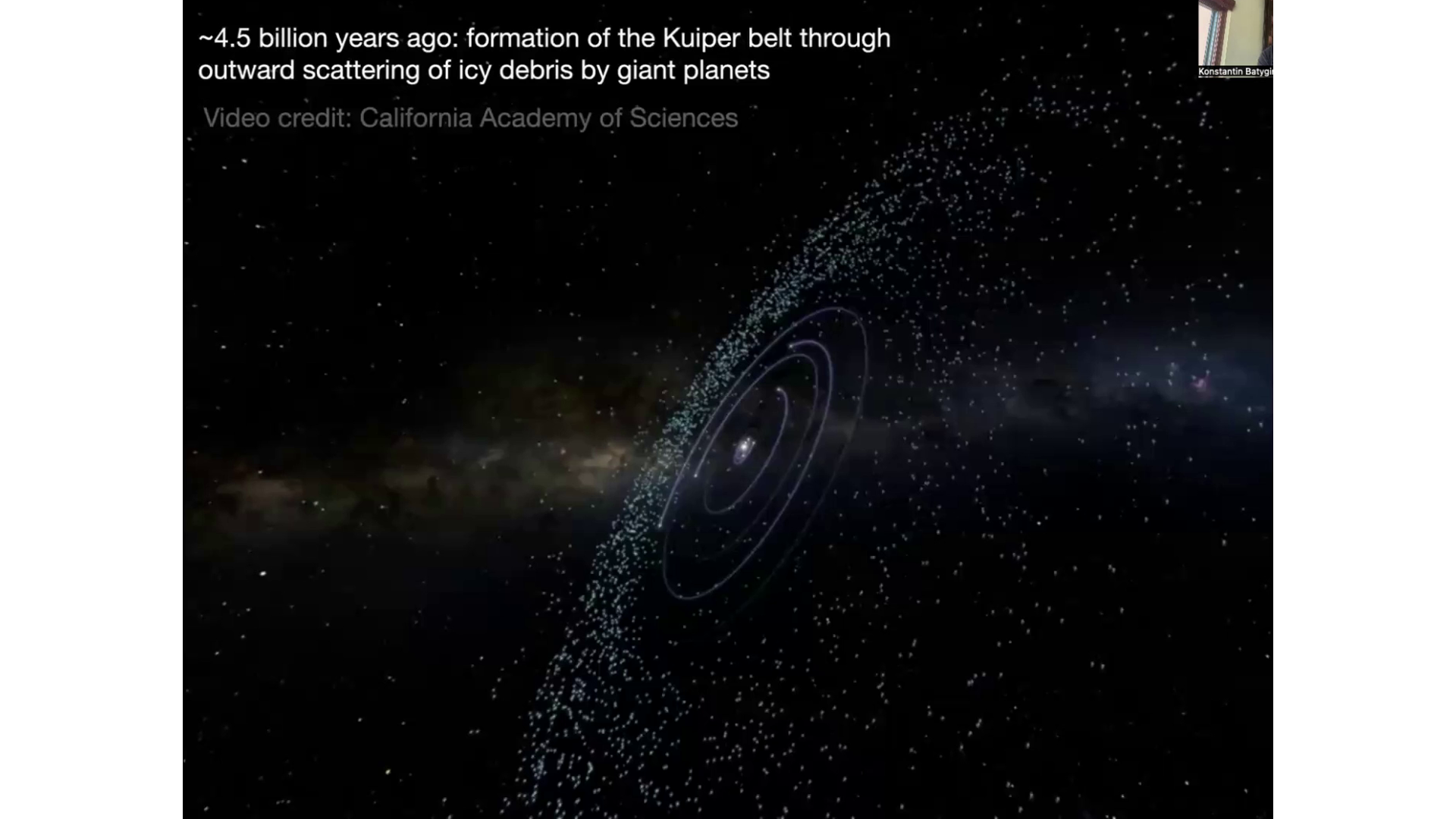 Slide 4/27 at 02:12: ~4.5 billion years ago: formation of the Kuiper ...