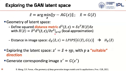 Slide 23/41 at 32:32: Exploring the GAN latent space
