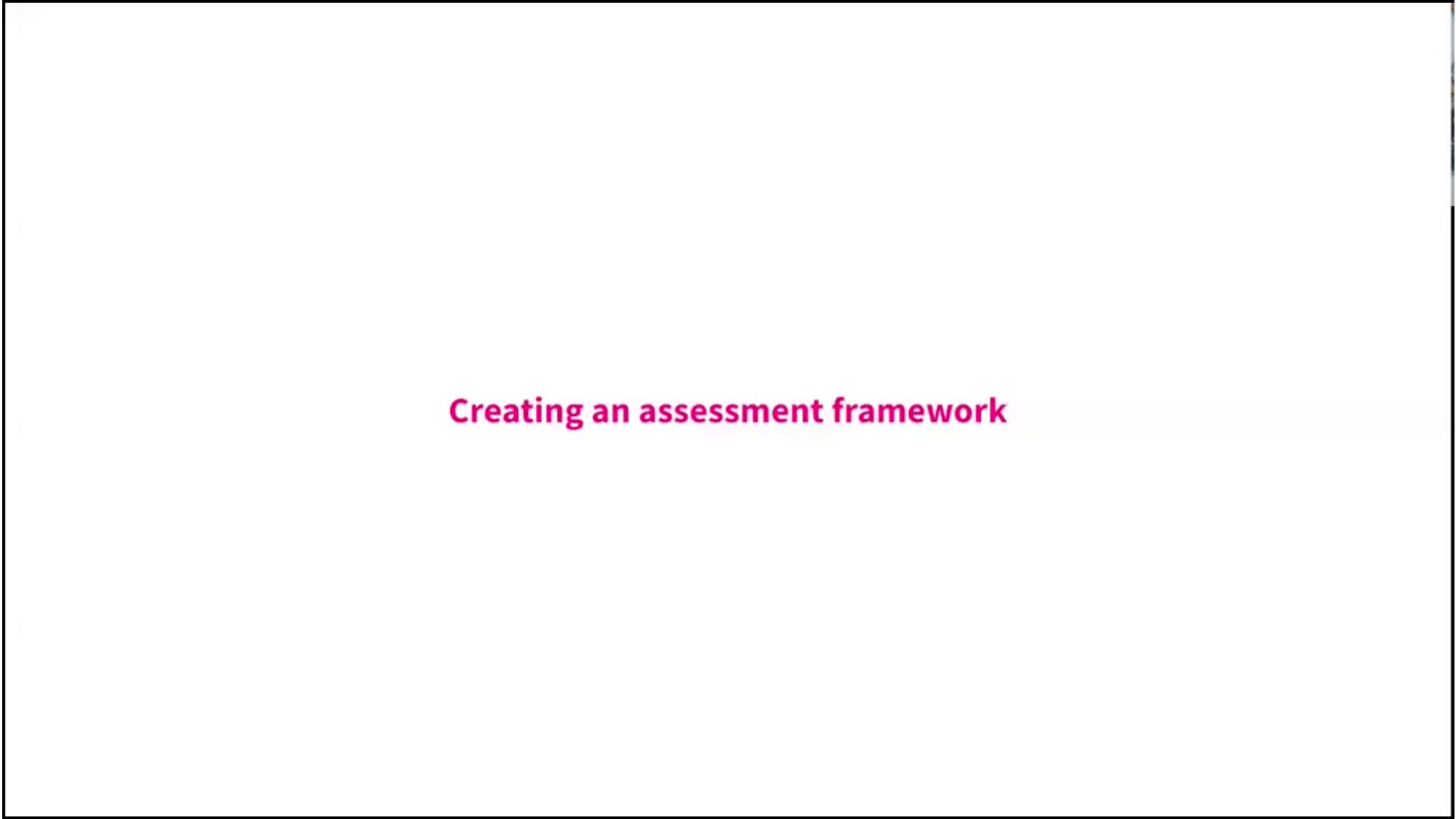Slide 14/58 at 12:01: Creating an assessment framework