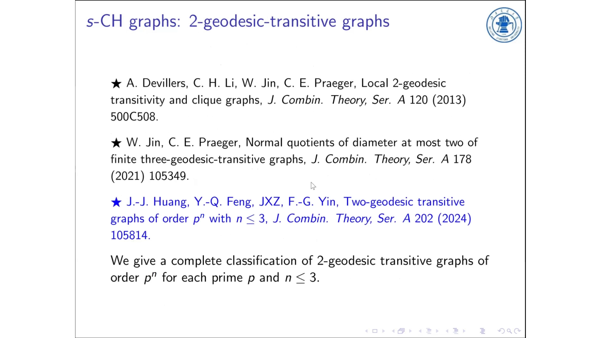 Slide 36/53 at 29:30: s-CH graphs: 2-geodesic-transitive graphs