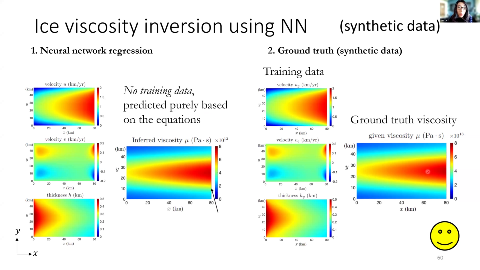 Slide 102/137 at 38:45: Ice viscosity inversion using NN