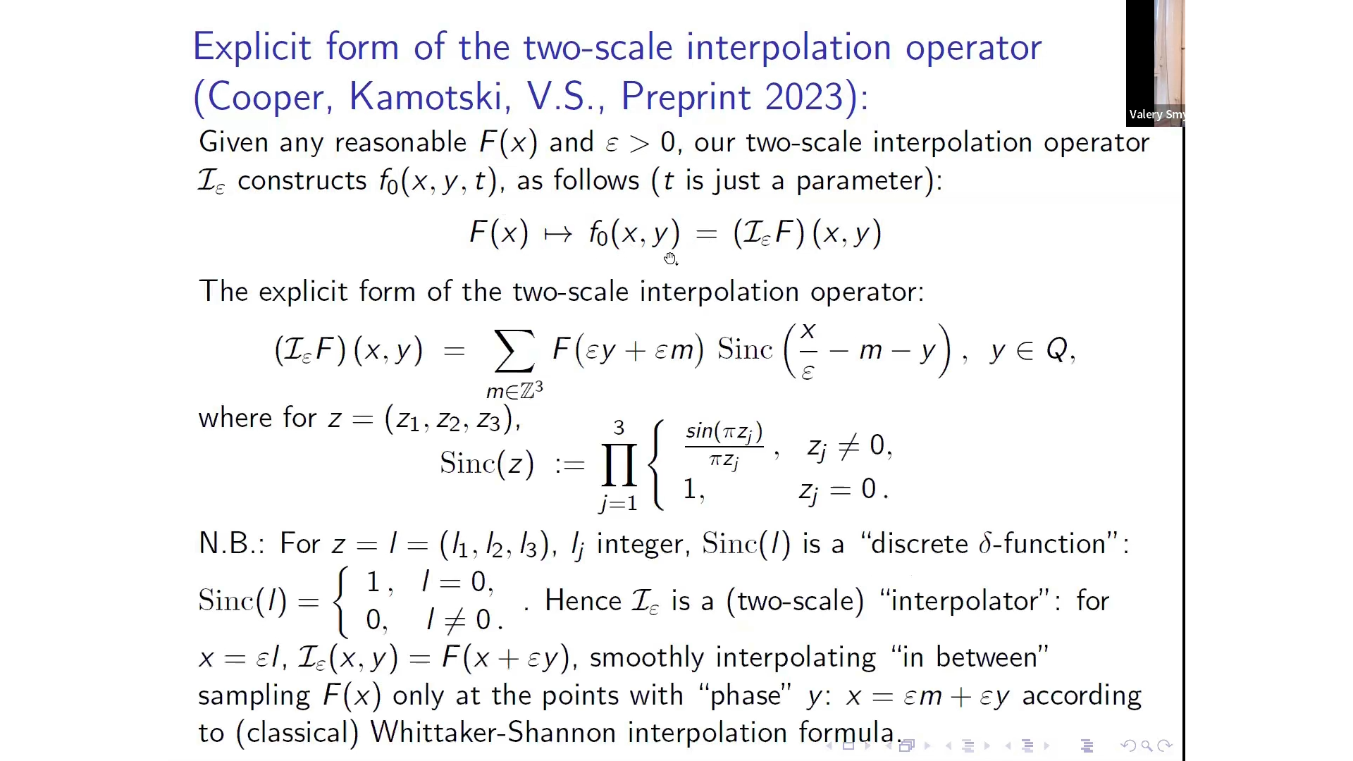 Slide 13/17 at 42:30: Explicit form of the two-scale interpolation operator