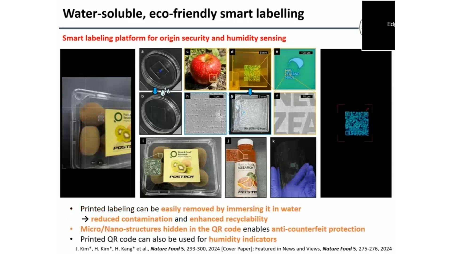 Slide 77/106 at 51:22: Water-soluble, eco-friendly smart labelling
