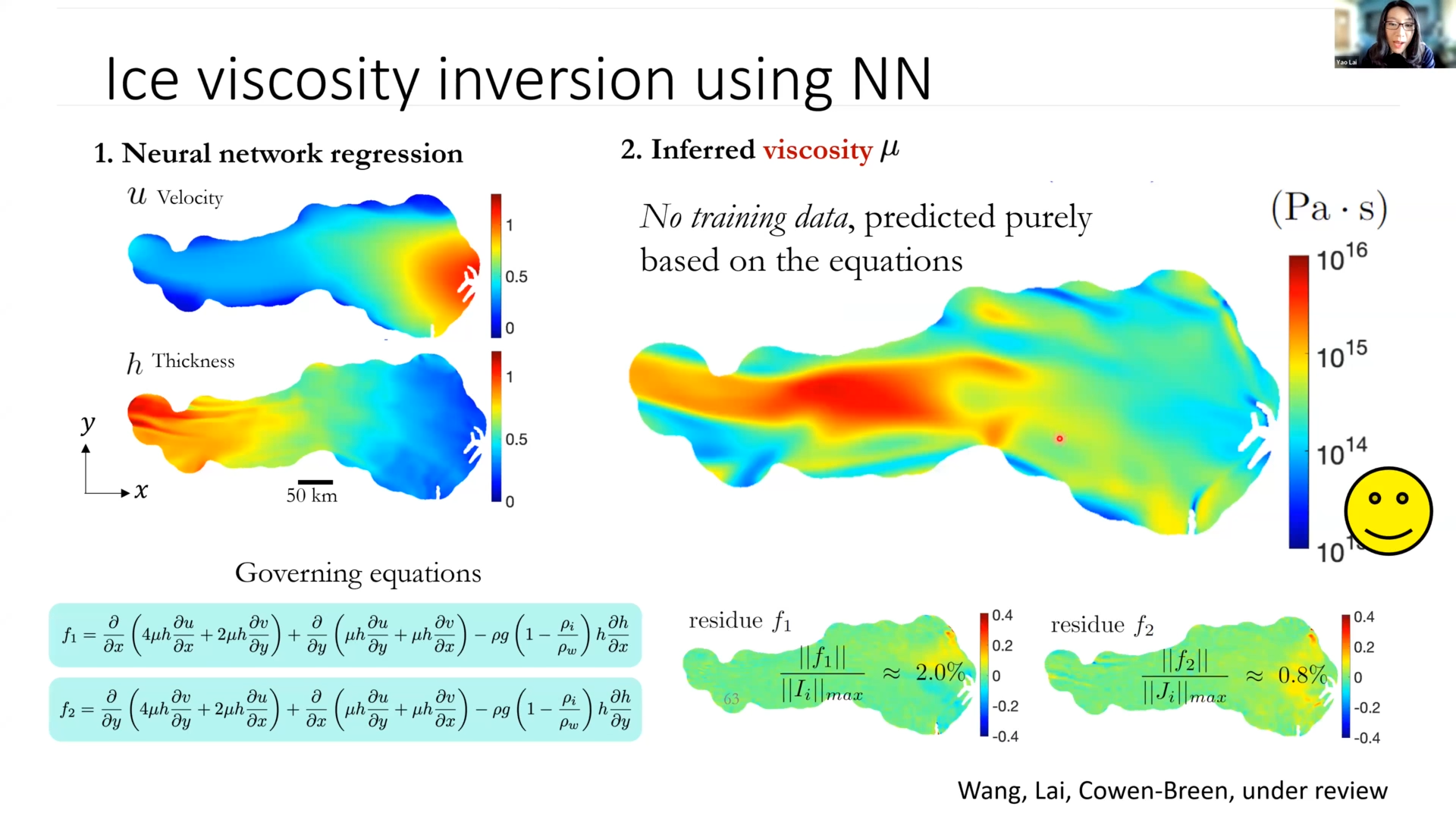 Slide 57/72 at 39:45: Ice viscosity inversion using NN