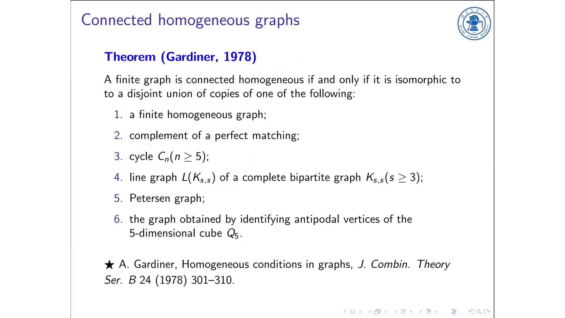 Slide 23/53 at 14:28: Connected homogeneous graphs