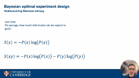 Slide 16/40 at 13:08: Bayesian optimal experiment design