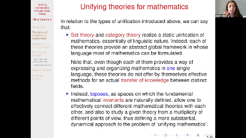 Slide 8/22 at 20:55: Unifying theories for mathematics