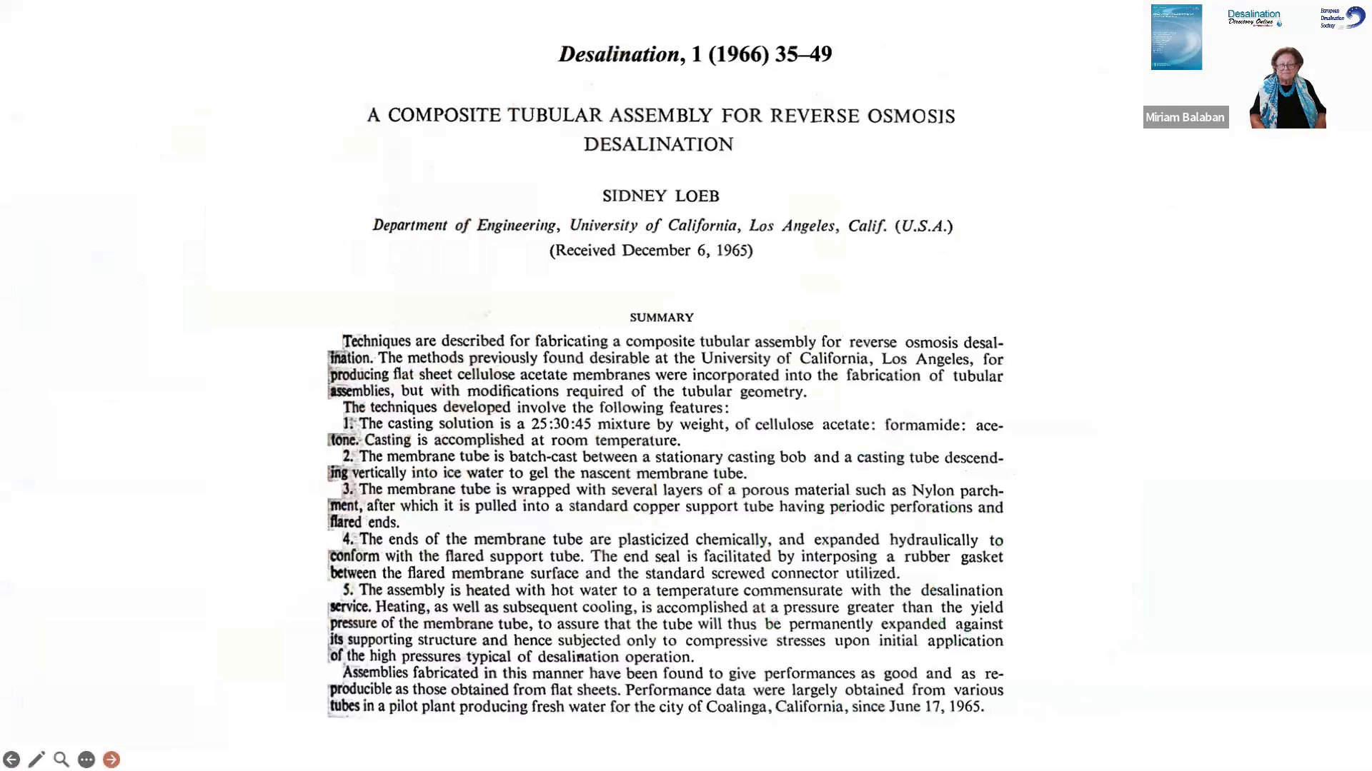 Slide 25/41 at 15:24: Desalination, 1 (1966) 35-49